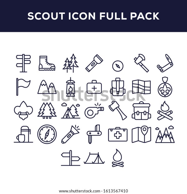 Scout Icons Full Set On White: vector de stock (libre de regalías ...