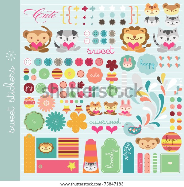 Scrapbook Elements Cute Tags Stickers Stock Vector (Royalty Free ...