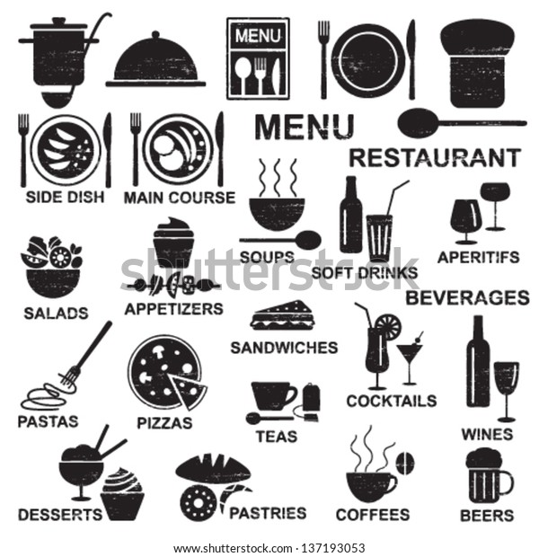 Scratched Restaurant Menu Silhouettes Stock Vector (Royalty Free ...