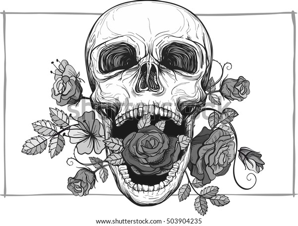 Screaming Skull Rose Flowers Vector Illustration Stock Vector (Royalty ...