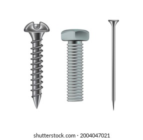 Screw Bolt Nail Realistic Vector Stock Vector (Royalty Free) 2004047021 ...