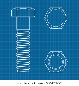 Screw Bolt Vector Illustration On Blueprint Stock Vector (Royalty Free ...