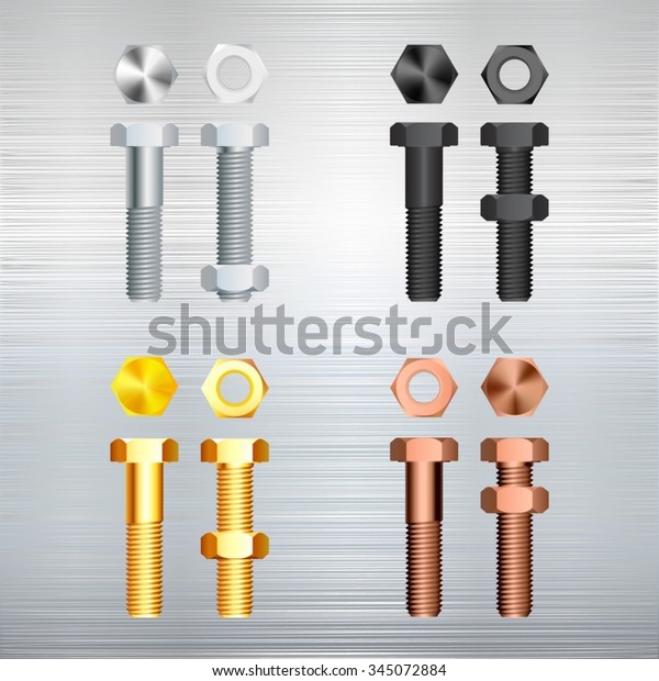 Screw Set On Metal Background Vector Stock Vector (Royalty Free ...