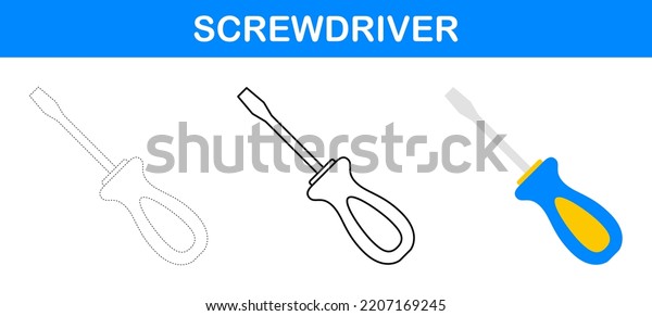 Screwdriver Tracing Coloring Worksheet Kids Stock Vector (Royalty Free ...