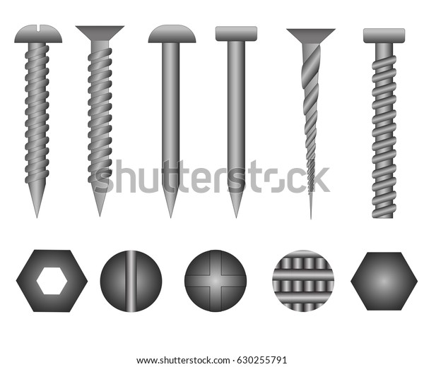 Screws Nuts Rivets Icons Detailed Vector Stock Vector (Royalty Free ...