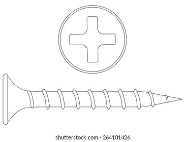 Wood Screw Black White Outline Drawing Stock Illustration 663969286 ...