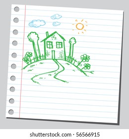 Scribble House On Hill Stock Vector (Royalty Free) 56566915