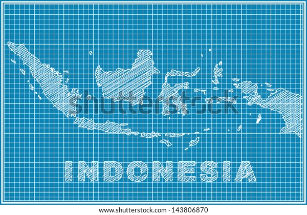 Scribble Sketch Indonesia Map On Blueprint Stock Vector (Royalty Free ...