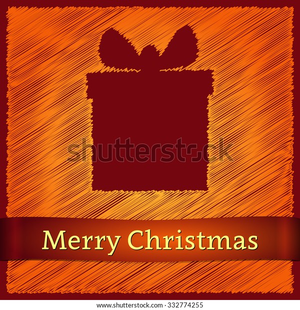 Scribbled Merry Christmas Card Wit Gift Stock Vector (Royalty Free ...