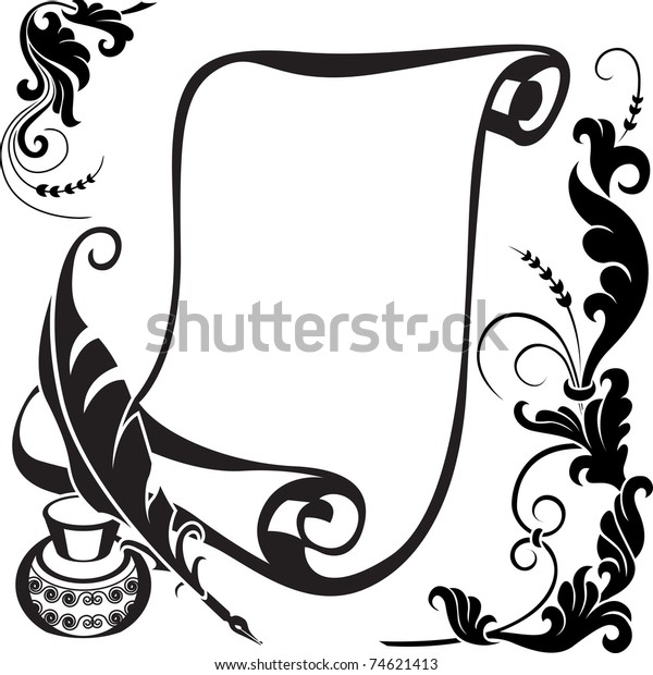Scroll Pen Ink Stylized Floral Pattern Stock Vector (Royalty Free) 74621413