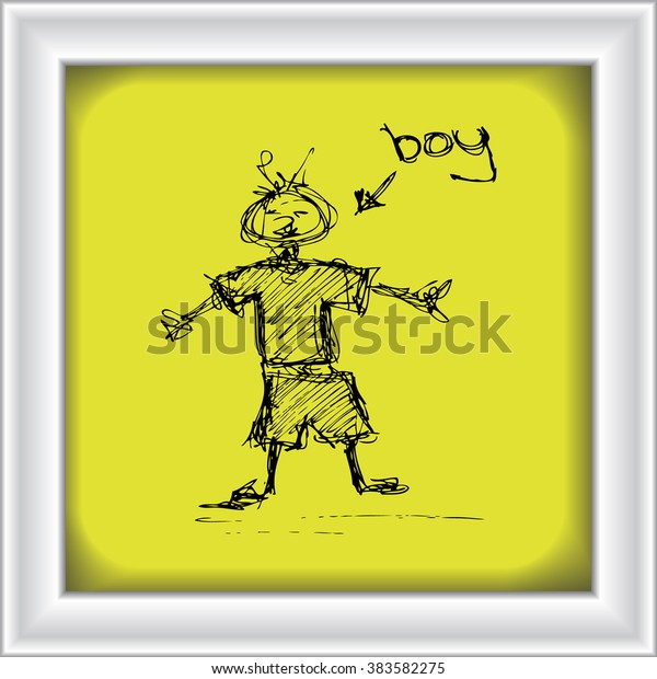 Scruffy Doodle Boy Standing His Arms Stock Vector (Royalty Free ...