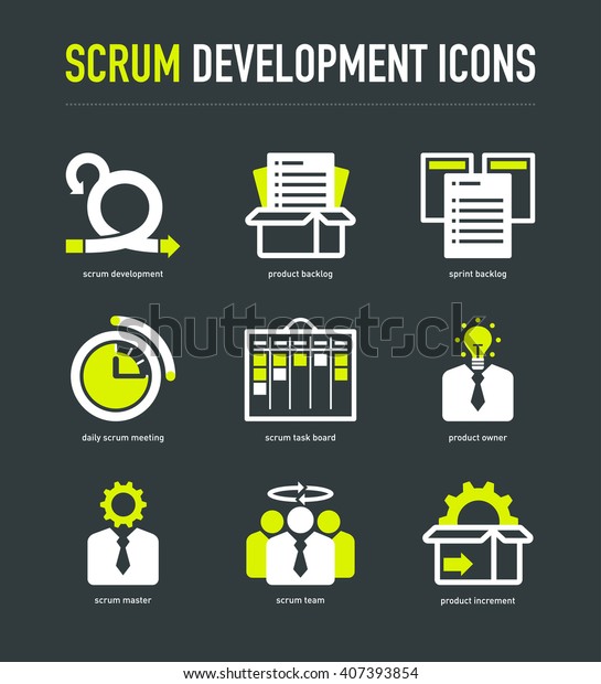 Scrum Development Methodology Icons On Dark Stock Vector (Royalty Free ...