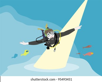 Scuba Diver Blue Ocean Stock Vector (Royalty Free) 95493451