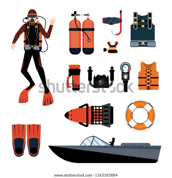 Scuba Diver Scuba Gear Equipment Stock Vector (Royalty Free) 1163183884 ...