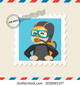 Scuba Diver Postage Stamp On Air Stock Vector (Royalty Free) 1018361197 ...