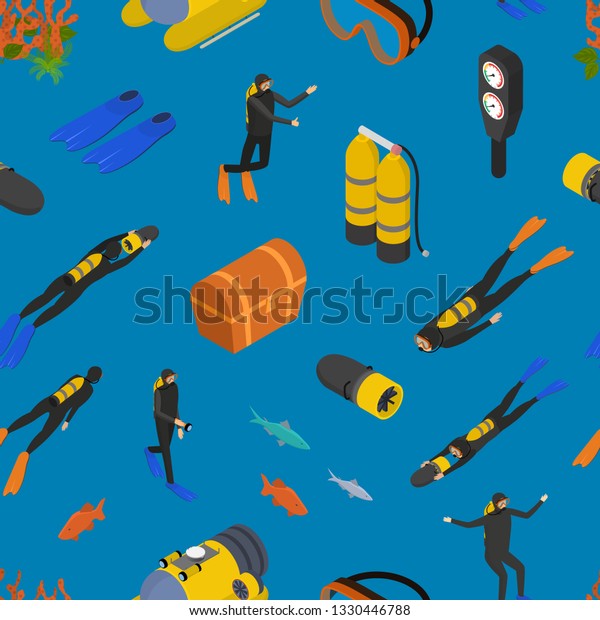 Scuba Diving Signs 3d Seamless Pattern Stock Vector (Royalty Free ...