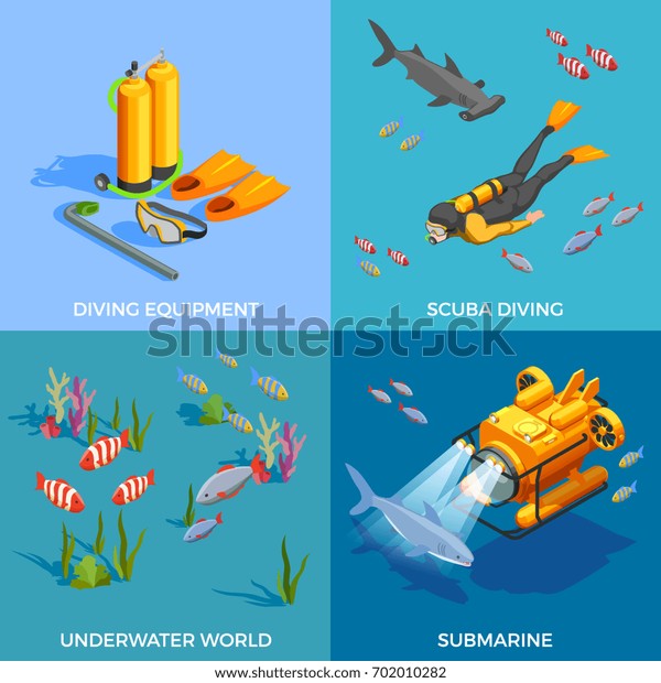 Scuba Diving Snorkelling Isometric Design Concept Stock Vector (Royalty ...