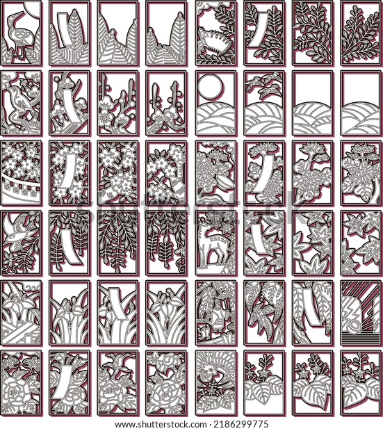 Sculpture Style Simple Hanafuda Icon Set Stock Vector (Royalty Free ...