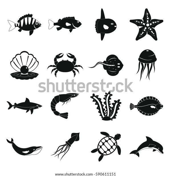Sea Animals Icons Set Simple Illustration Stock Vector (Royalty Free ...