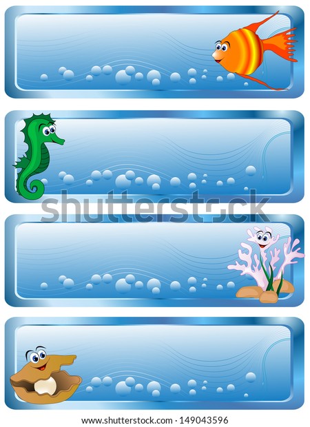 Sea Banners Cartoon Animals Bubbles Stock Vector (Royalty Free) 149043596