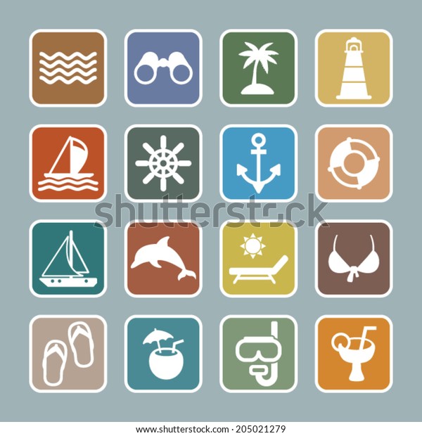 Sea Beach Icons Stock Vector (Royalty Free) 205021279 | Shutterstock