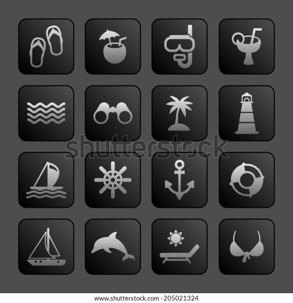 Sea Beach Icons Stock Vector (Royalty Free) 205021324 | Shutterstock