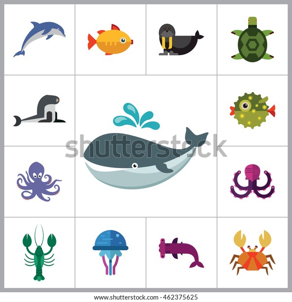 Sea Creatures Icons Set Stock Vector (Royalty Free) 462375625 ...