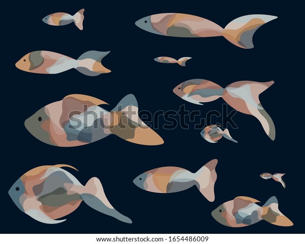 Sea Fish Collection Isolated On Dark Stock Vector (Royalty Free ...