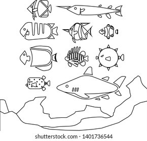 Sea Fish Outline Vector Icon Set Stock Vector (Royalty Free) 1401736544 ...