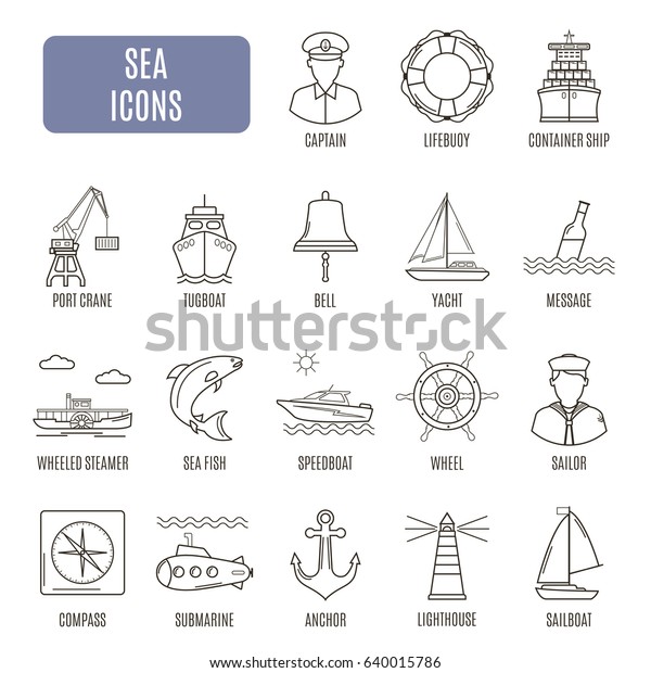 Sea Icons Set Vector Pictogram Web Stock Vector (Royalty Free) 640015786