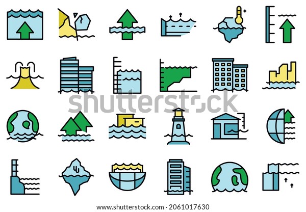 Sea Level Rise Icons Set Outline Stock Vector (Royalty Free) 2061017630 ...