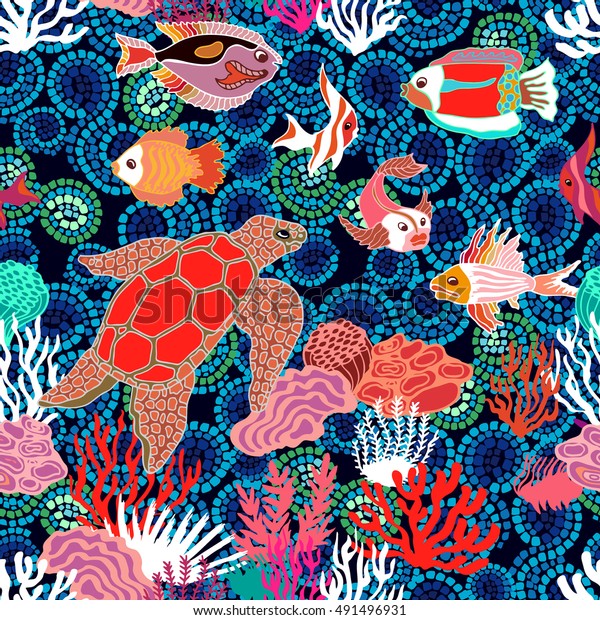 Sea Life Art Seamless Vector Pattern Stock Vector (Royalty Free ...