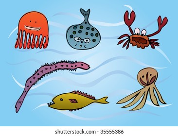 Sea Life Characters Stock Vector (Royalty Free) 35555386 | Shutterstock