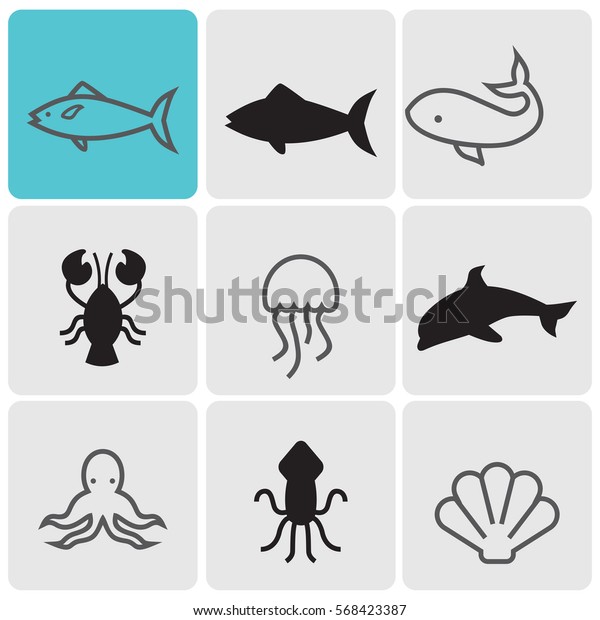 Sea Life Icons Stock Vector (Royalty Free) 568423387 | Shutterstock