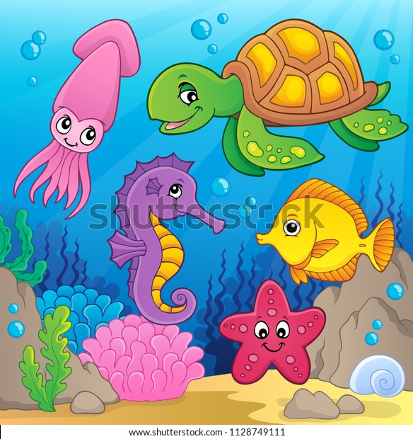 Sea Life Theme Image 1 Eps10 Stock Vector (Royalty Free) 1128749111 ...