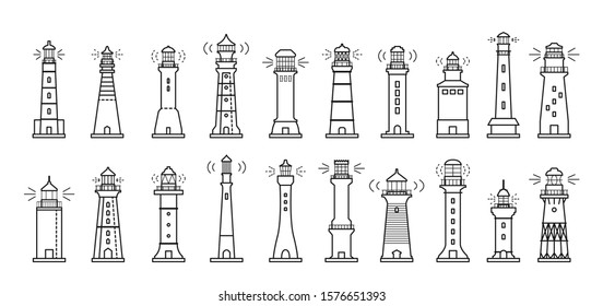 Set Cartoon Lighthouses Icons Pencil Drawing: стоковая векторная ...