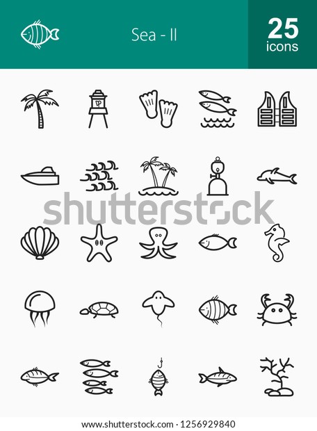Sea Line Icons Stock Vector (Royalty Free) 1256929840