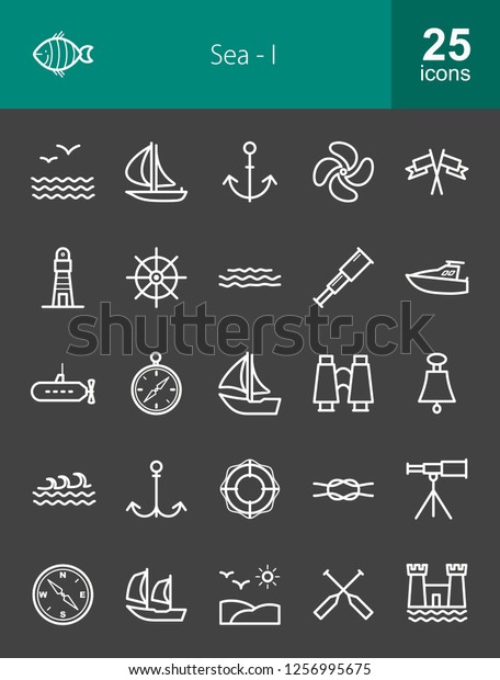 Sea Line Icons Stock Vector (Royalty Free) 1256995675 | Shutterstock