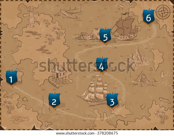 Sea Map Flags Retro Styled Map Stock Vector (Royalty Free) 378208675 ...