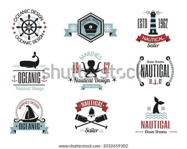 Sea Marine Vector Nautical Logo Icons Stock Vector (Royalty Free ...