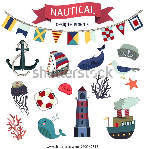 Sea Nautical Vector Set Stock Vector (Royalty Free) 290267816 ...