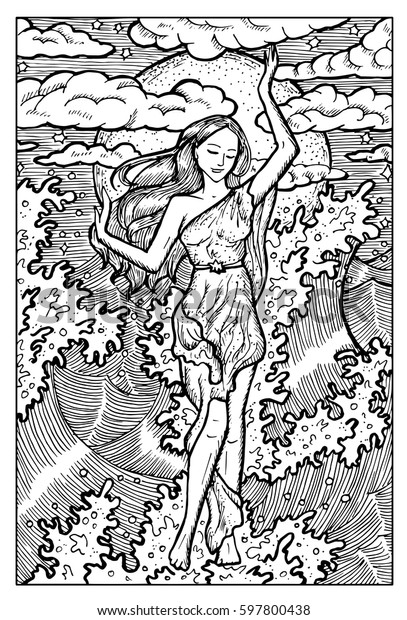 Sea Nymph Waves Hand Drawn Vector Stock Vector (Royalty Free) 597800438