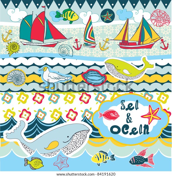 Sea Ocean Scrapbook Stock Vector (Royalty Free) 84191620