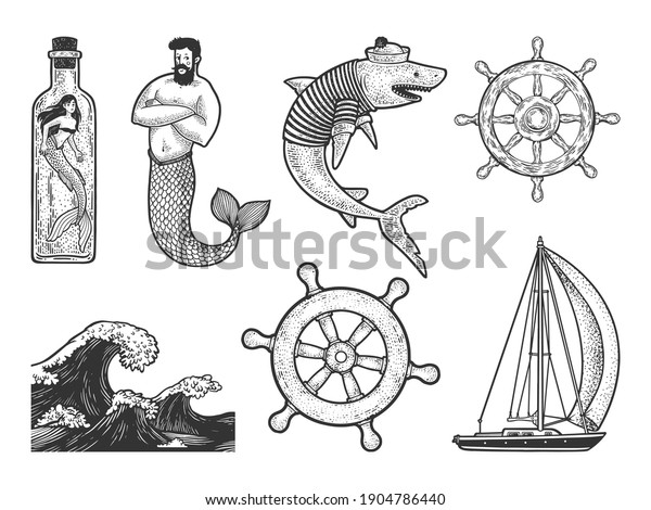 Sea Ocean Symbols Items Set Sketch: Vector có sẵn (miễn phí bản quyền ...