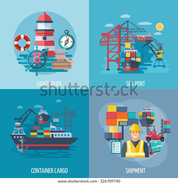 Sea Port Design Concept Set Container Stock Vector (Royalty Free ...
