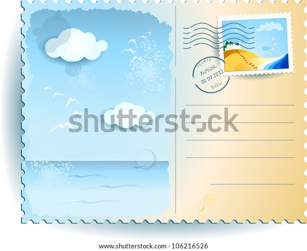 Sea Postcard Vector Illustration Stock Vector (Royalty Free) 106216526