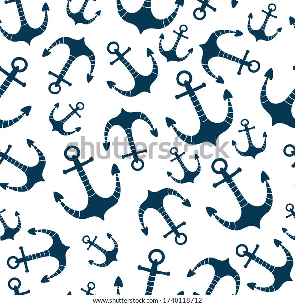 Sea Seamless Pattern Anchors On White Stock Vector (Royalty Free ...