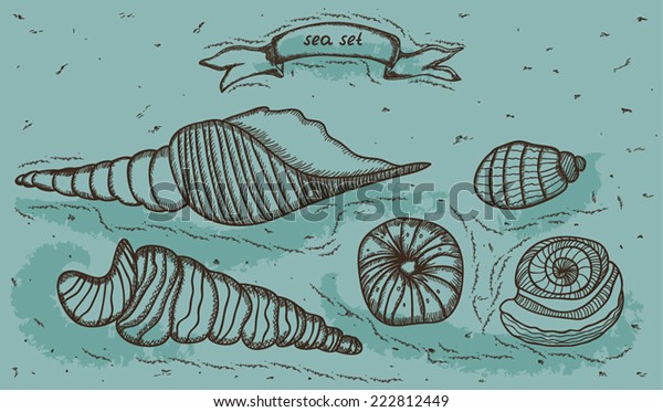Sea Set Hand Drawing Sketch Beautiful Stock Vector (Royalty Free ...