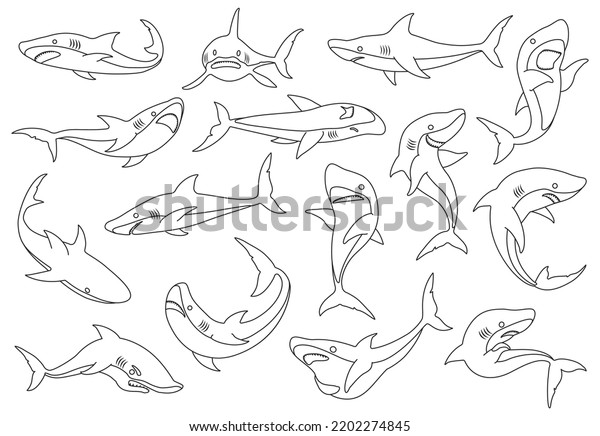 Sea Shark Vector Outline Set Icon Stock Vector (Royalty Free ...