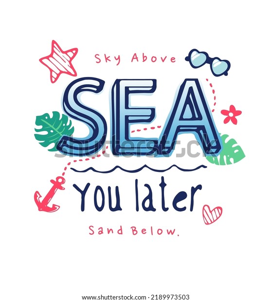 Sea Slogan Cute Icons Vector Illustration Stock Vector (Royalty Free ...